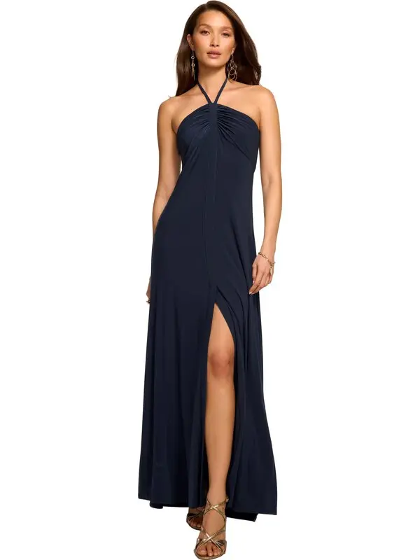 Ramy Brook Mira Jersey Halter Maxi Dress With Slit - Navy