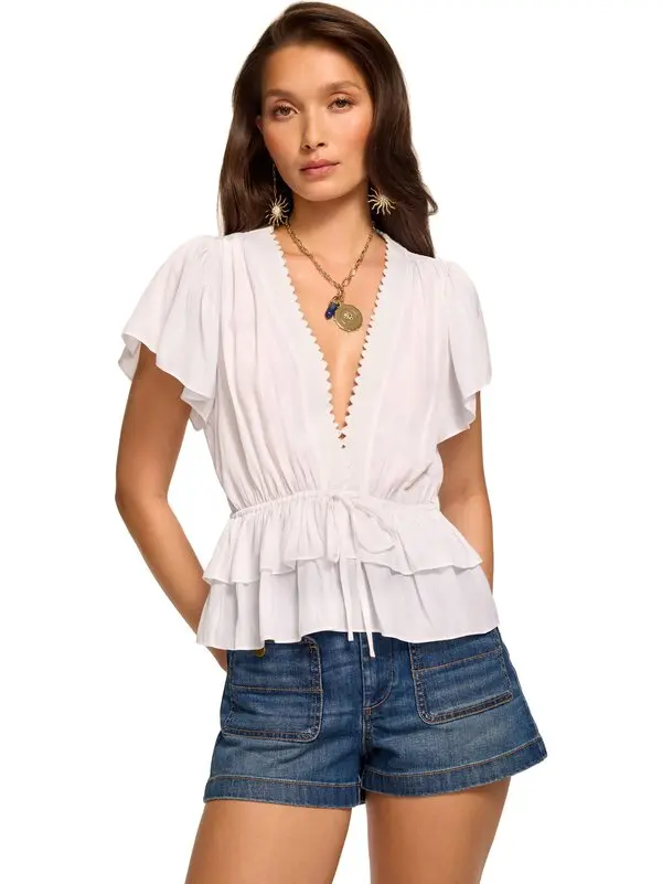 Ramy Brook Emberly Embellished Short Sleeve Top - Ivory