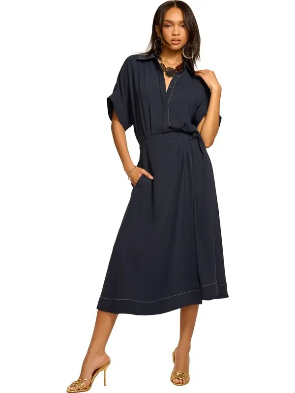 Ramy Brook Sonnet Embroidered Midi Dress - Navy