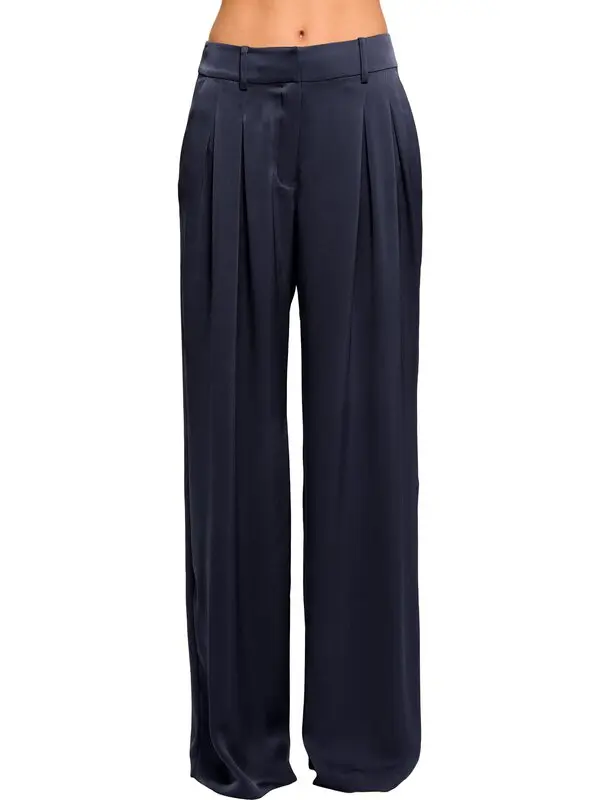 Ramy Brook Oscar Pleated Wide-leg Satin Pants - Navy