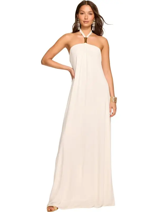 Ramy Brook Meredith Embellished High Neck Gown - Ivory
