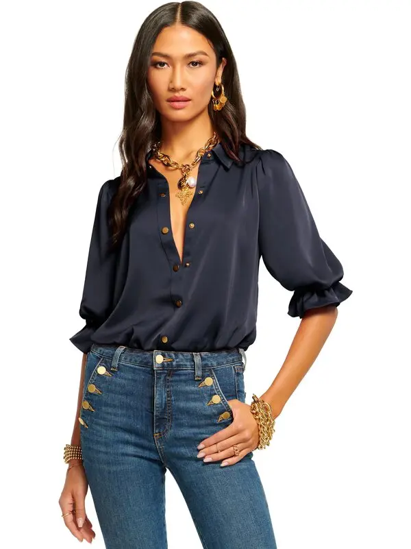 Ramy Brook Dina Button Down Bodysuit - Navy