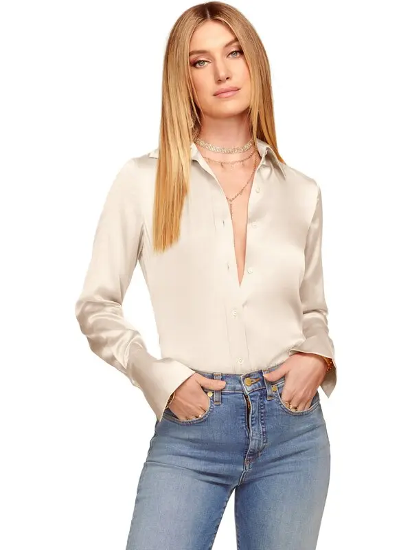 Ramy Brook Victoria Silk Button Down Blouse - Sandstone