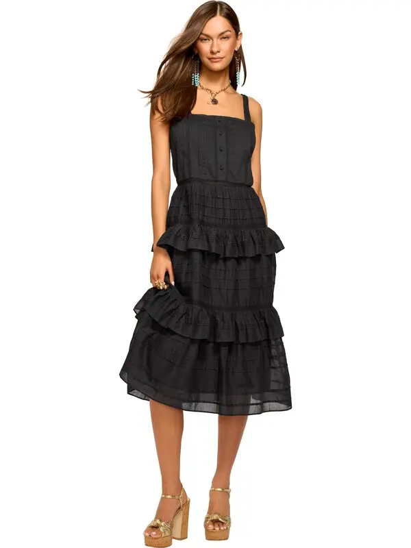 Ramy Brook Daria Embroidered Voile Midi Dress - Black