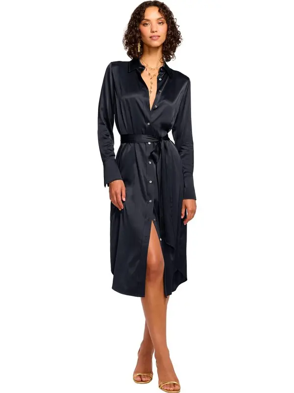 Ramy Brook Victoria Silk Button-down Midi Shirt Dress - Navy