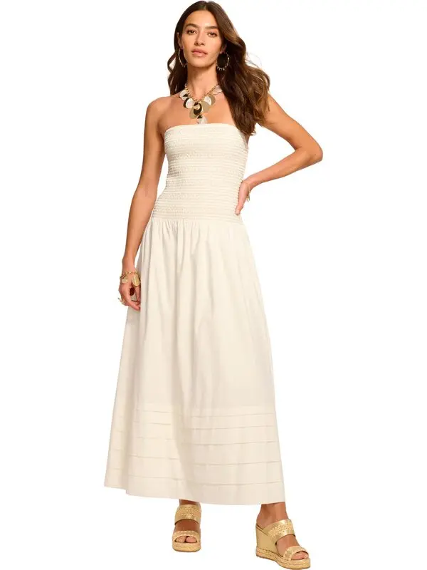 Ramy Brook Jace Cotton Poplin Smocked Maxi Dress - White