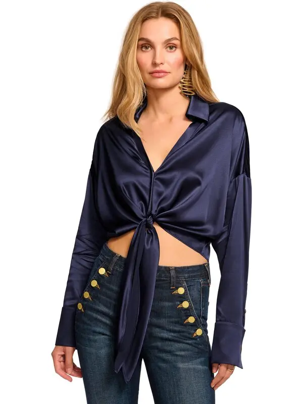 Ramy Brook Farrah Silk Tie-front Blouse - Navy