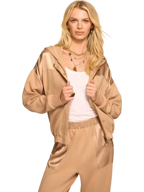 Ramy Brook Fiona Satin Trimmed Hoodie Jacket - Camel