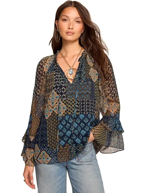 Ramy Brook Anya Printed Chiffon Top - Navy Multi