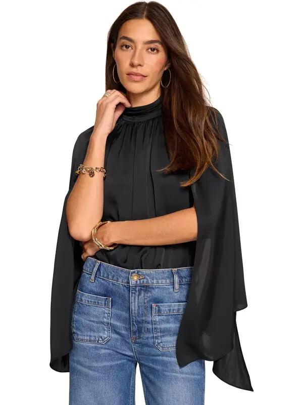 Ramy Brook Howard Cape Long Sleeve Top - Black