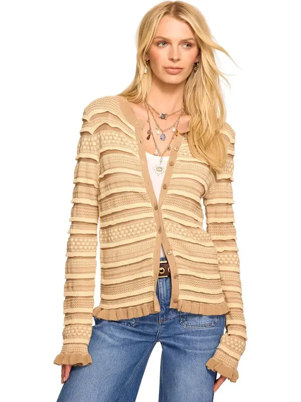 Ramy Brook Callie Ribbed Knit Cardigan - Camel/ivory