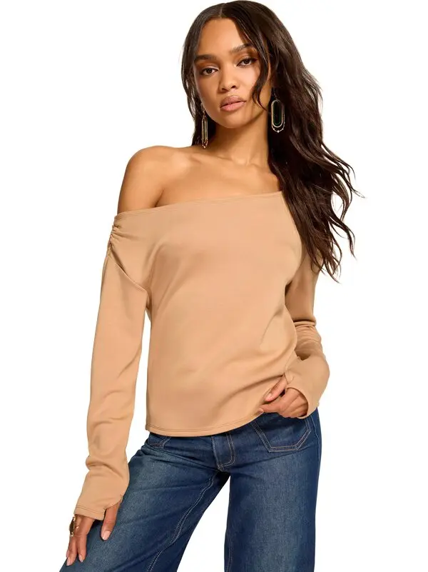 Ramy Brook Esme Off-the-shoulder Sweatshirt - Camel