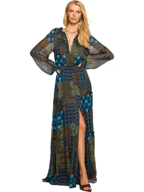 Ramy Brook Autumn Printed Long Sleeve Maxi Dress - Navy Multi