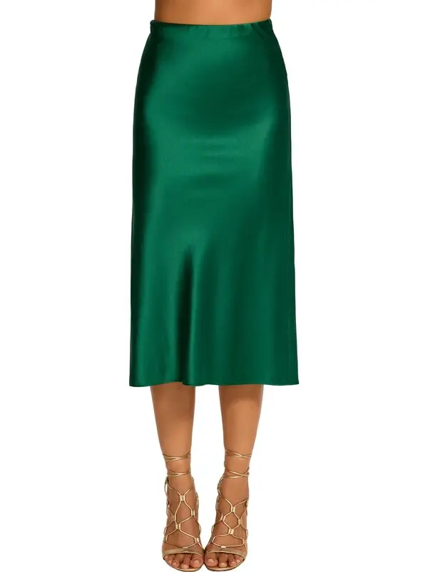 Ramy Brook Krisia Silk Slip Midi Skirt - Deep Emerald