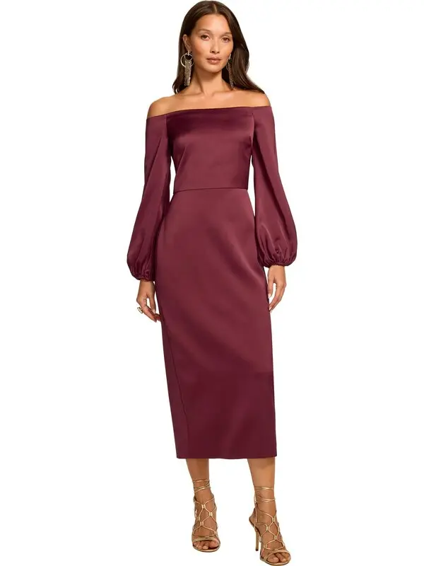 Ramy Brook Shiyan Off-the-shoulder Midi Dress - Cranberry