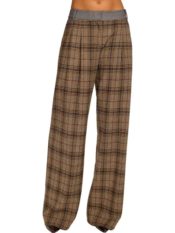 Ramy Brook Leslie Plaid Tailored Wide-leg Pants - Plaid Combo