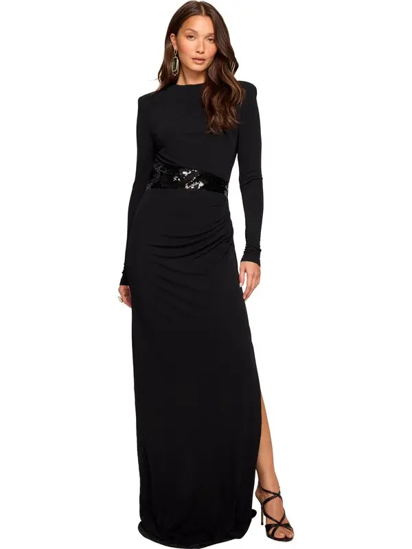 Ramy Brook Samantha Long Sleeve Sequin Gown - Black
