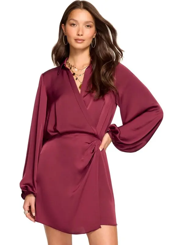 Ramy Brook Carolyn Faux Wrap Mini Dress - Cranberry
