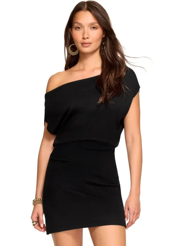 Ramy Brook Chet Off-the-shoulder Sweater Mini Dress - Black