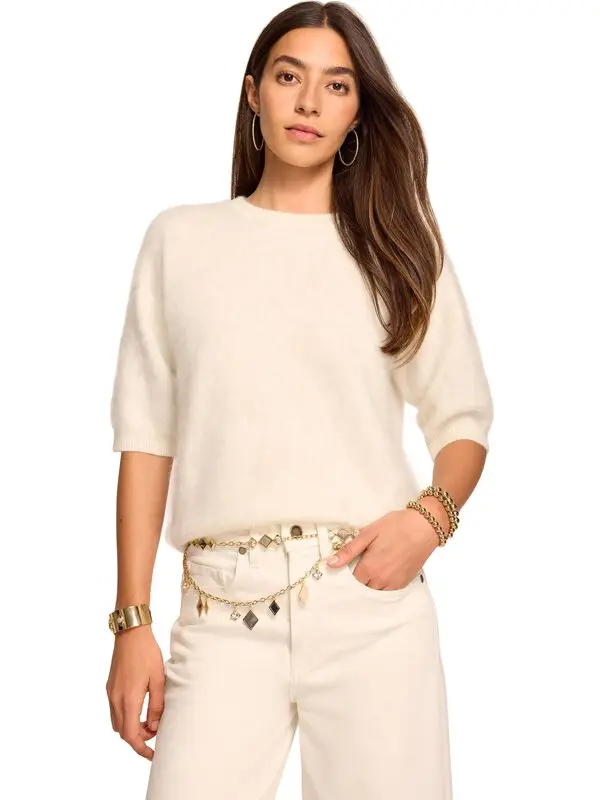 Ramy Brook Dana Cashmere Short Sleeve Sweater - Ivory