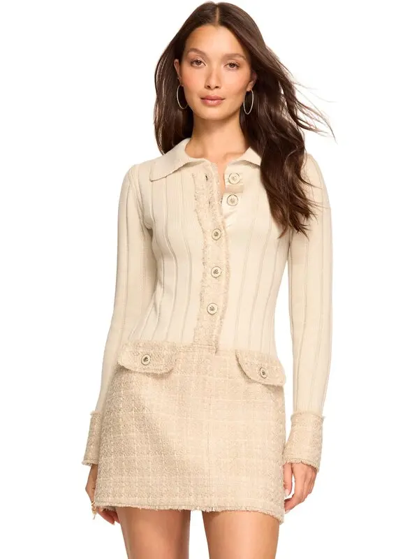 Ramy Brook Ellen Lurex Tweed Collared Mini Dress - Bone