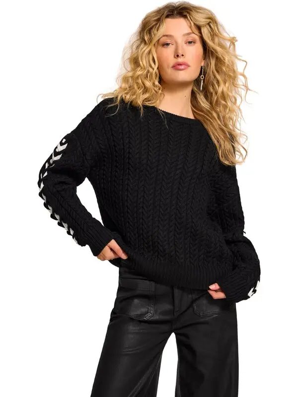 Ramy Brook Nora Cable Knit Sweater With Whipstitch Detailing - Black