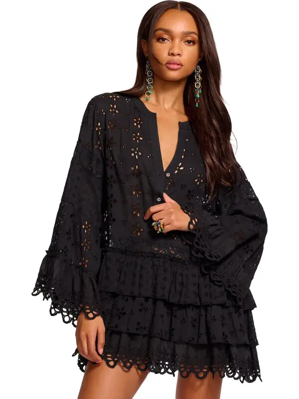 Ramy Brook Roxanne Cotton Eyelet Coverup Mini Dress - Black