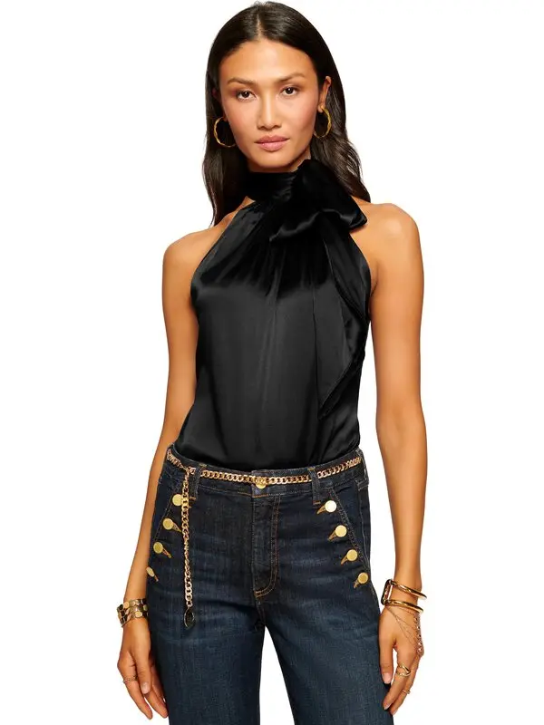 Ramy Brook Lori Silk High Neck Halter Top - Black