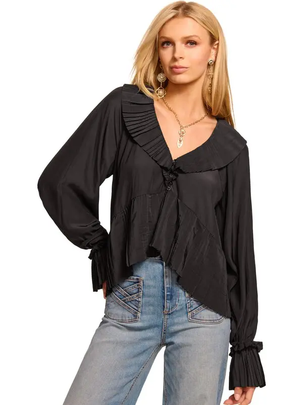 Ramy Brook Jacklyn V-neck Long Sleeve Blouse - Black