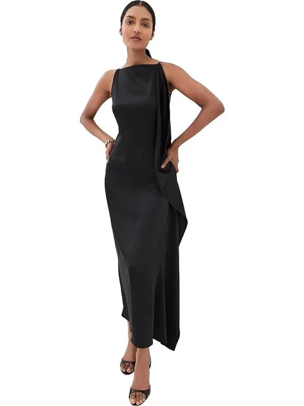 COURREGES Draped Satin Midi Dress - Black