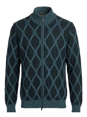 MOORER Deep Teal Virgin Wool Mock Neck Zip-up Cardigan - Green