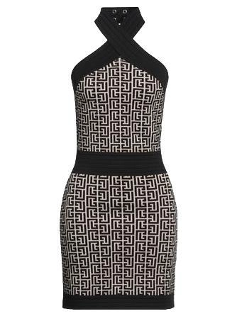Balmain Halterneck Knit Mini Dress With Geometric Print - Black