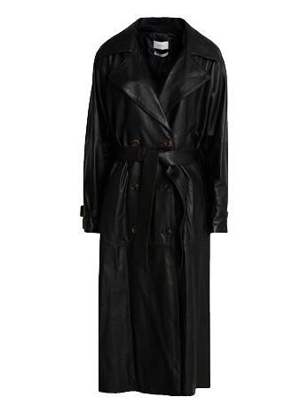 VICOLO Double Breasted Leather Trench Coat - Black