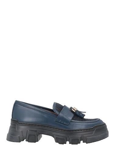 POLLINI Calfskin And Textile Loafers With Tassels - Blue