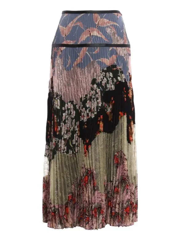 Valentino Garavani Printed Pleated Midi Skirt - Brown