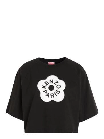 Kenzo Cotton Cropped T-shirt With Graphic Print - Black