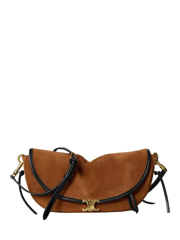 Celine Suede Calfskin Halfmoon Bag - Camel/black