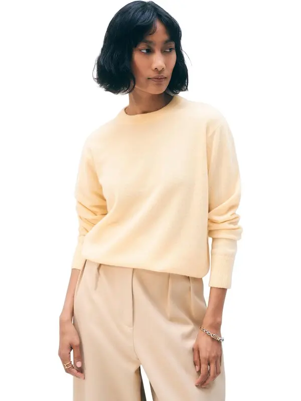 WHITE & WARREN Cashmere Crewneck Top - Cornsilk