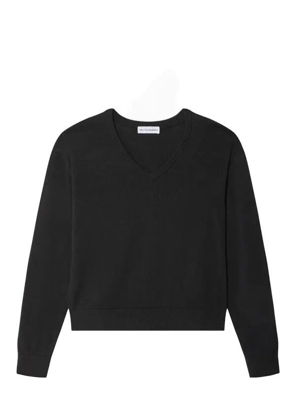 WHITE & WARREN Linen Blend V-neck Pullover - Black