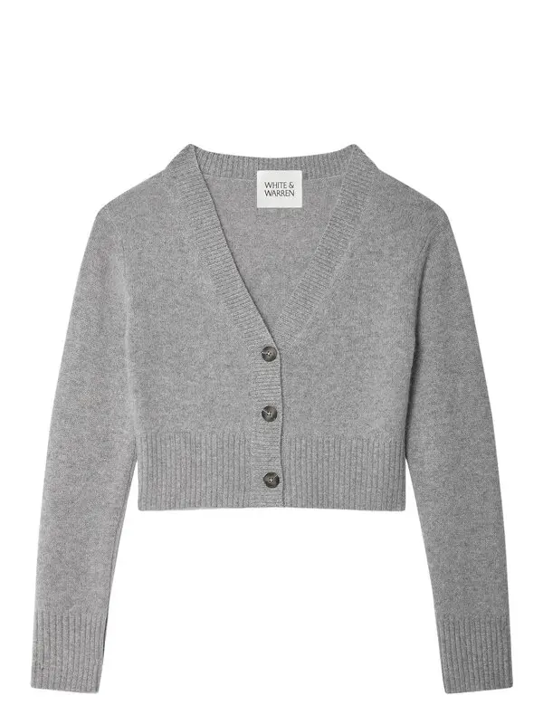 WHITE & WARREN Cashmere Button Cardigan - Grey Heather
