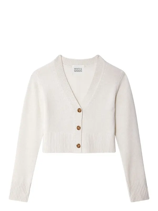 WHITE & WARREN Cashmere Button Cardigan - Soft White