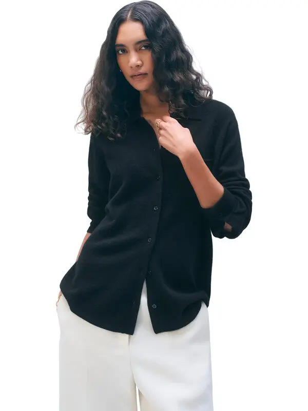 WHITE & WARREN Cashmere Button Down Sweater - Black