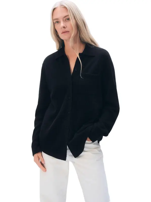 WHITE & WARREN Cashmere Button-down Sweater - Black