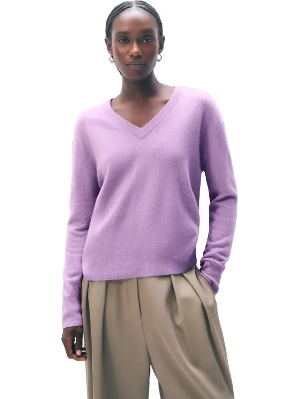 WHITE & WARREN Cashmere V-neck Pullover - Soft Plum