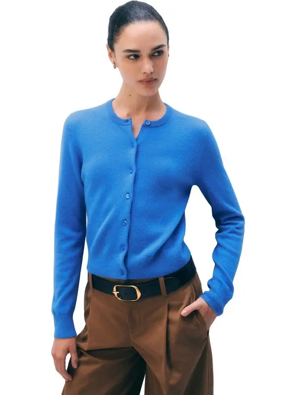 WHITE & WARREN Cashmere Crewneck Cardigan - Blue Canvas