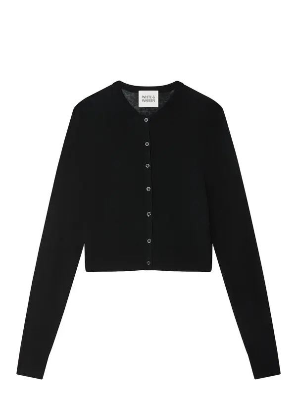 WHITE & WARREN Superfine Cashmere Button Cardigan - Black
