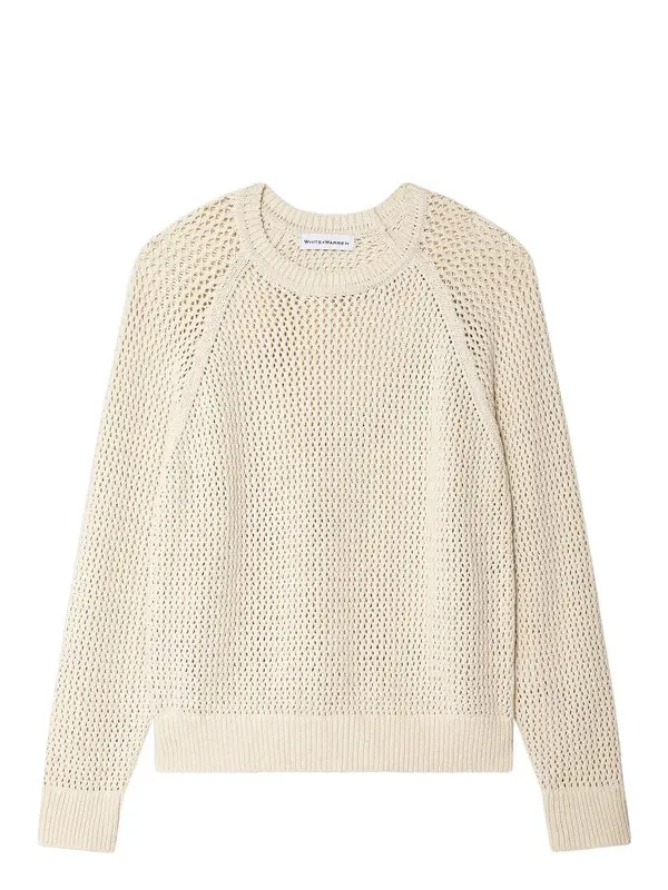 WHITE & WARREN Fine Cotton Boucle Mesh Pullover - Ivory