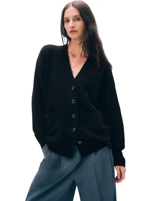WHITE & WARREN Cashmere Pocket Cardigan - Black