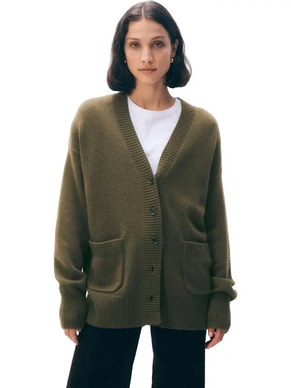 WHITE & WARREN Cashmere Pocket Cardigan - Deep Olive