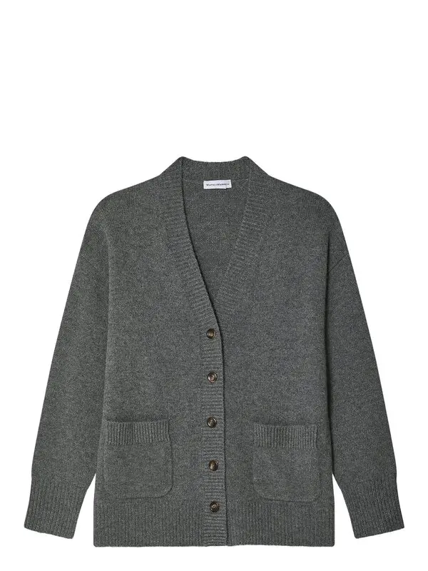 WHITE & WARREN Cashmere Luxe Pocket Cardigan Sweater - Graphite Heather